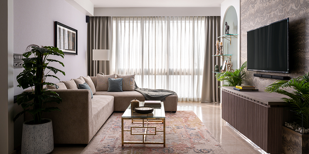 This neutral hues by RC Design Studio highlights the Mumbai skyline